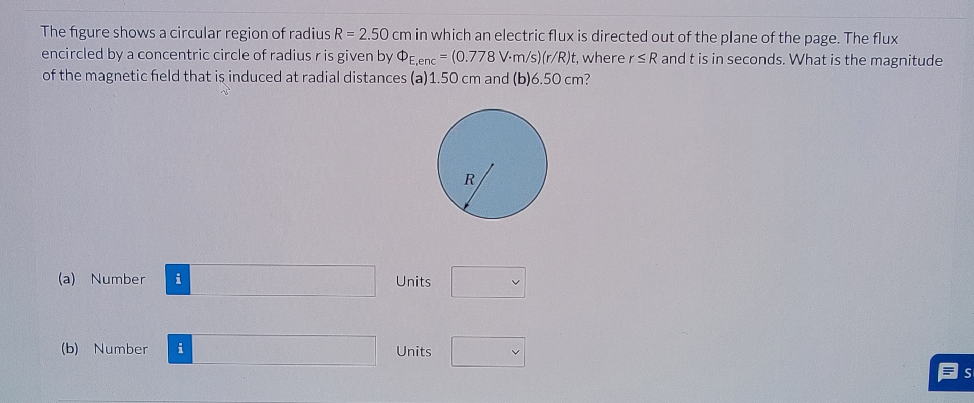 Solved The figure shows a circular region of radius R=2.50cm | Chegg.com
