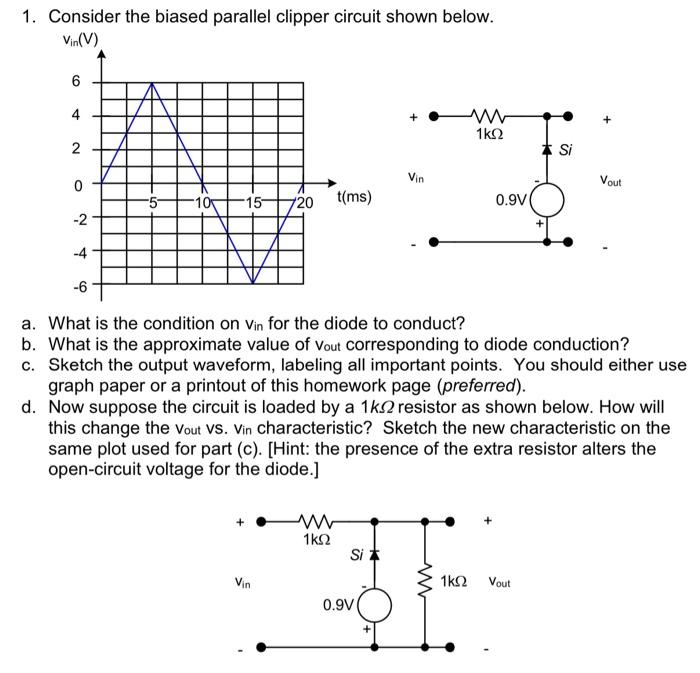 Solved 1. Consider the biased parallel clipper circuit shown | Chegg.com