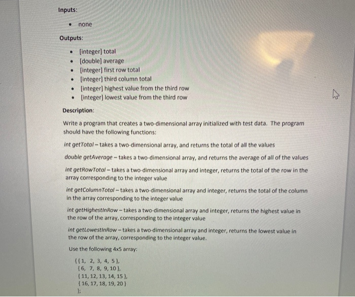 Solved Inputs None Outputs • Integer Total • Double 