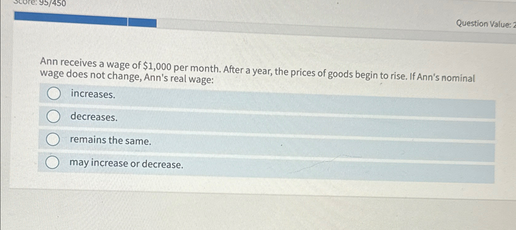 Solved Question Value:Ann receives a wage of $1,000 ﻿per | Chegg.com