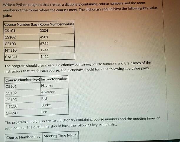Solved Write a Python program that creates a dictionary | Chegg.com