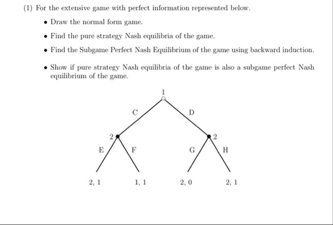 Solved (1) ﻿For the extensive game with perfect information | Chegg.com