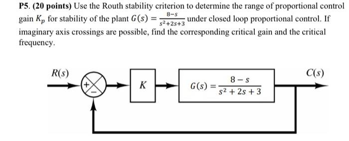 Solved P5. (20 points) Use the Routh stability criterion to | Chegg.com