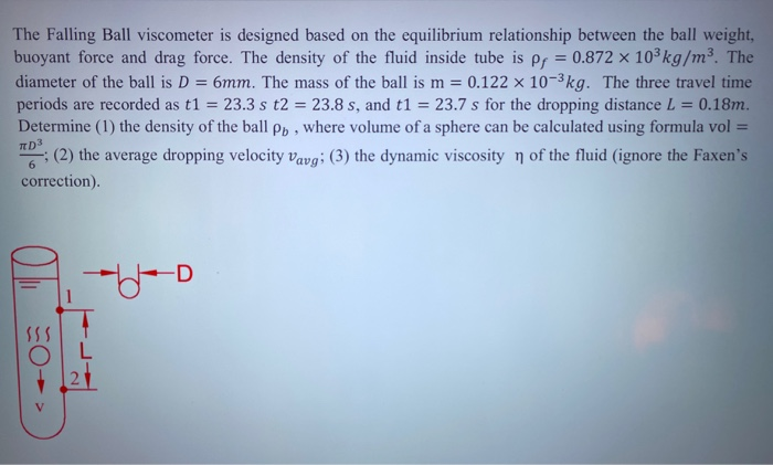 Solved The Falling Ball viscometer is designed based on the | Chegg.com