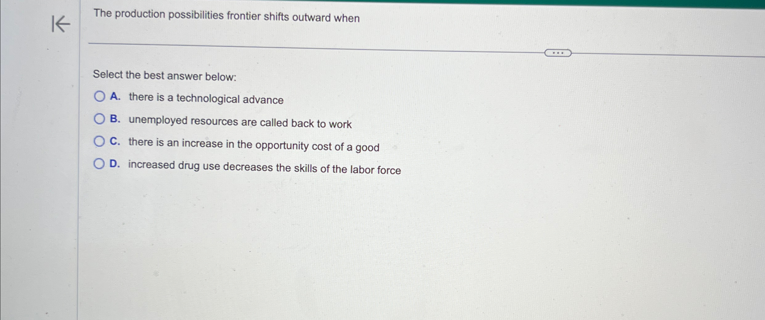 Solved The production possibilities frontier shifts outward | Chegg.com
