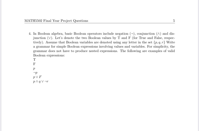 Solved MATH5502 Final Year Project Questions 5 4. In Boolean | Chegg.com