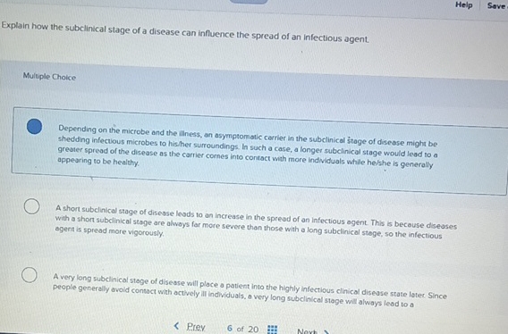 Solved HelpSaveExplain how the subclinical stage of a | Chegg.com