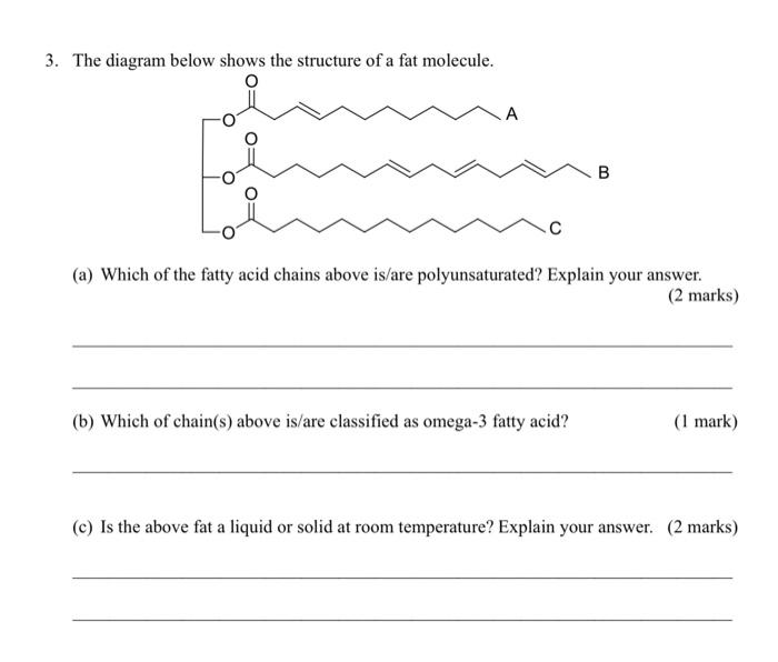 Solved 3. The diagram below shows the structure of a fat | Chegg.com