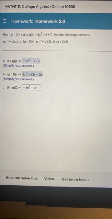 Solved MATH1111: College Algebra (Online) 10538 Homework: | Chegg.com