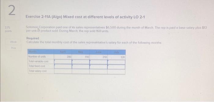 Solved Exercise 2-11A (Algo) Mixed cost at different levels | Chegg.com