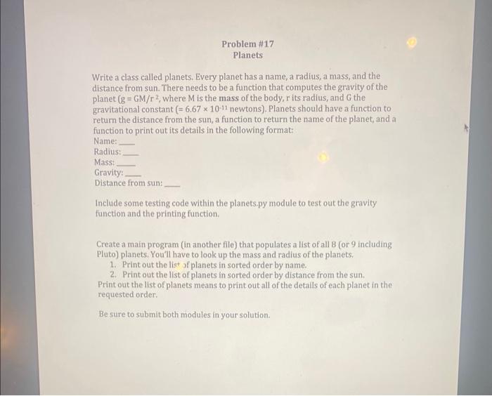 Solved Planets Write a class called planets. Every planet | Chegg.com
