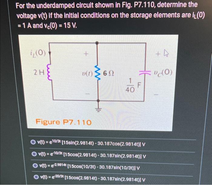 Solved For the underdamped circuit shown in Fig. P7.110, | Chegg.com