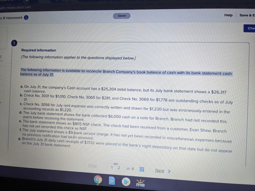 Solved ezto mheducation.com Saved Help Save & E er 8 | Chegg.com