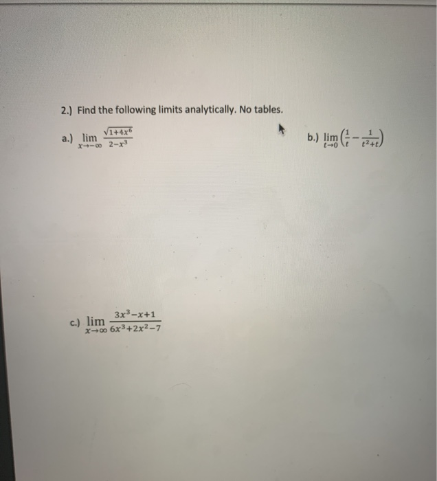 Solved 2.) Find the following limits analytically. No | Chegg.com