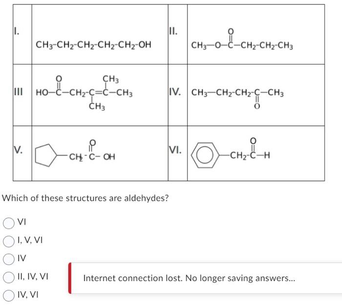 Solved Which of these structures are aldehydes? VI I,V,VI IV | Chegg.com