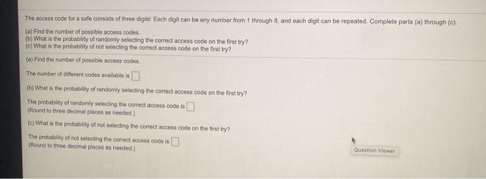 Solved The accons code for a safe consists of three digit: | Chegg.com