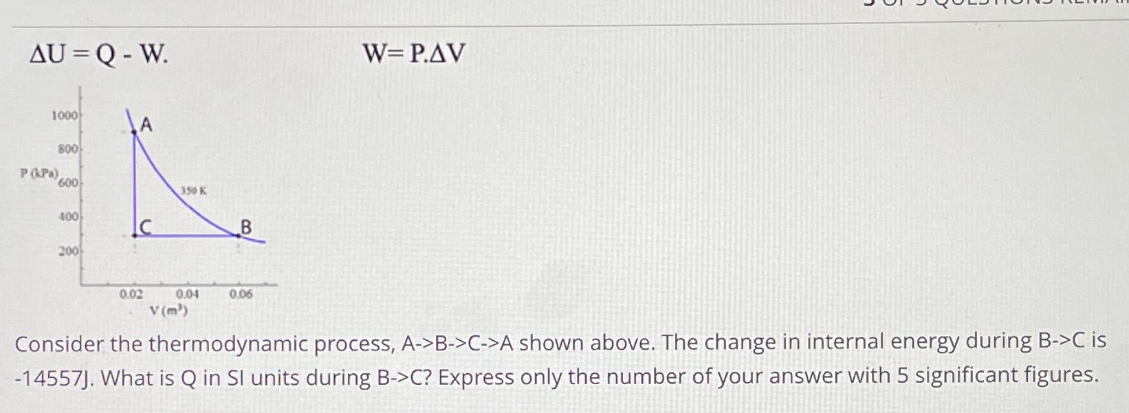 Solved ΔU=Q-WW=P.ΔVConsider the thermodynamic process, | Chegg.com