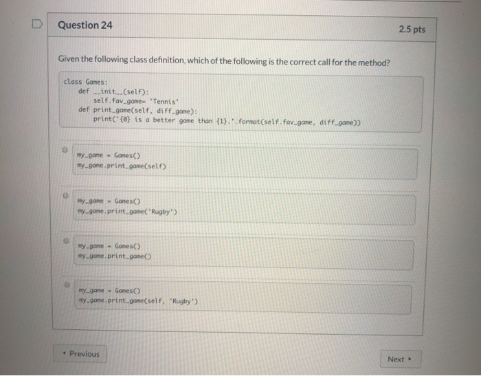 Solved Question 24 2.5 pts Given the following class | Chegg.com