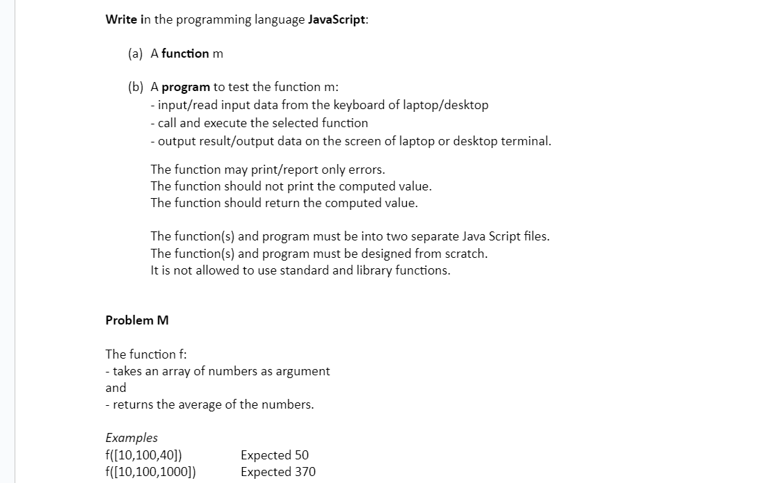 Solved Write in the programming language JavaScript:(a) ﻿A | Chegg.com