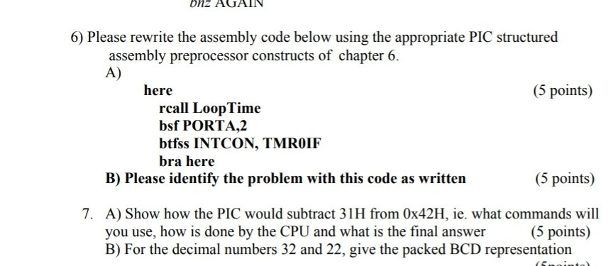 bnz AGAIN 6) Please rewrite the assembly code below | Chegg.com