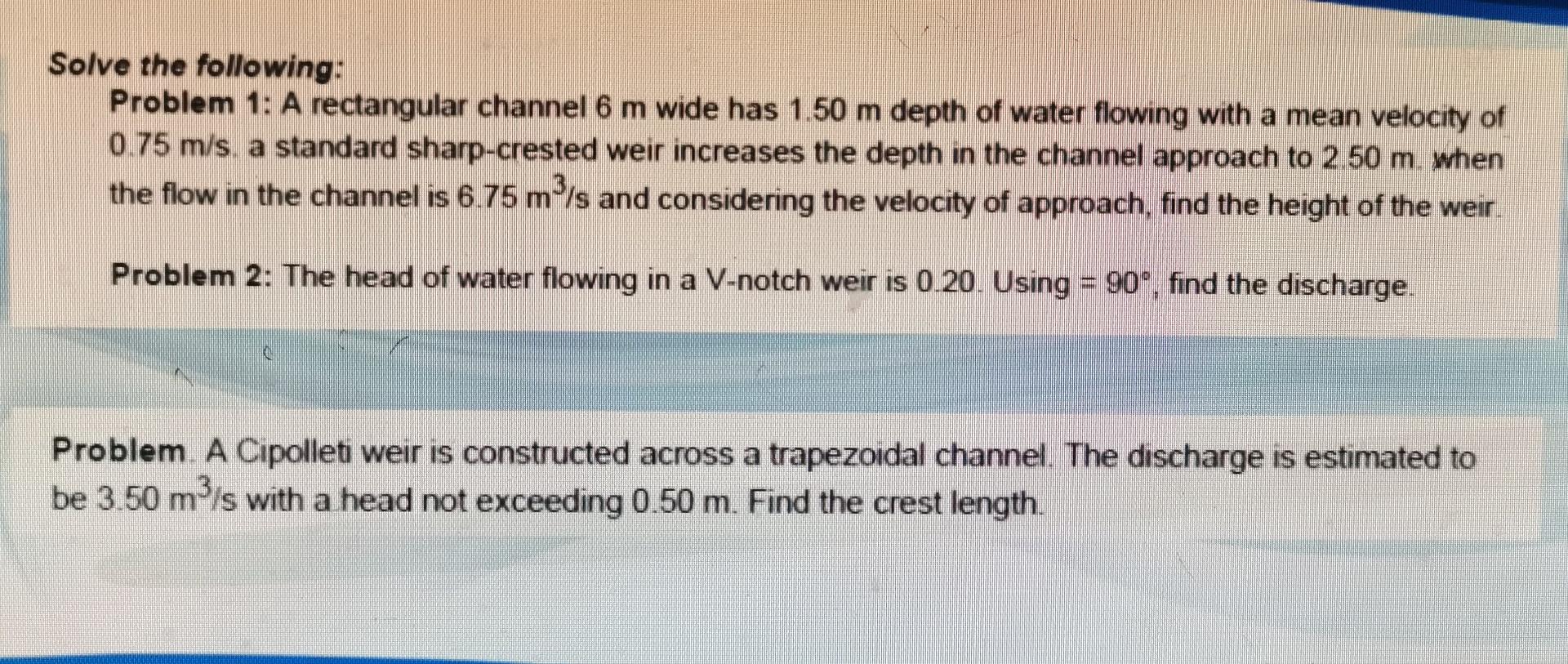 Solved Solve the following: Problem 1: A rectangular channel | Chegg.com