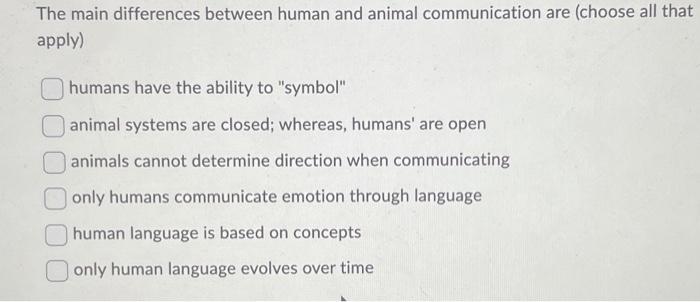 The main differences between human and animal | Chegg.com