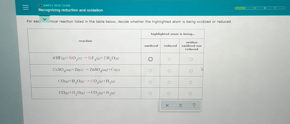Solved O SIMPLE REACTIONS Recognizing reduction and | Chegg.com
