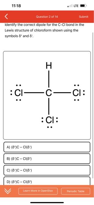 Solved Identify the correct dipole for the C−Cl bond in the | Chegg.com