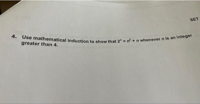 Solved 4. Use mathematical induction to show that 2n>n2+n | Chegg.com