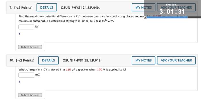 Find the maximum potential difference (in kV ) | Chegg.com