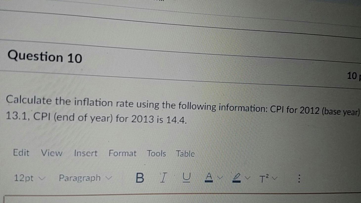 Solved Question 10 10 F Calculate the inflation rate using | Chegg.com