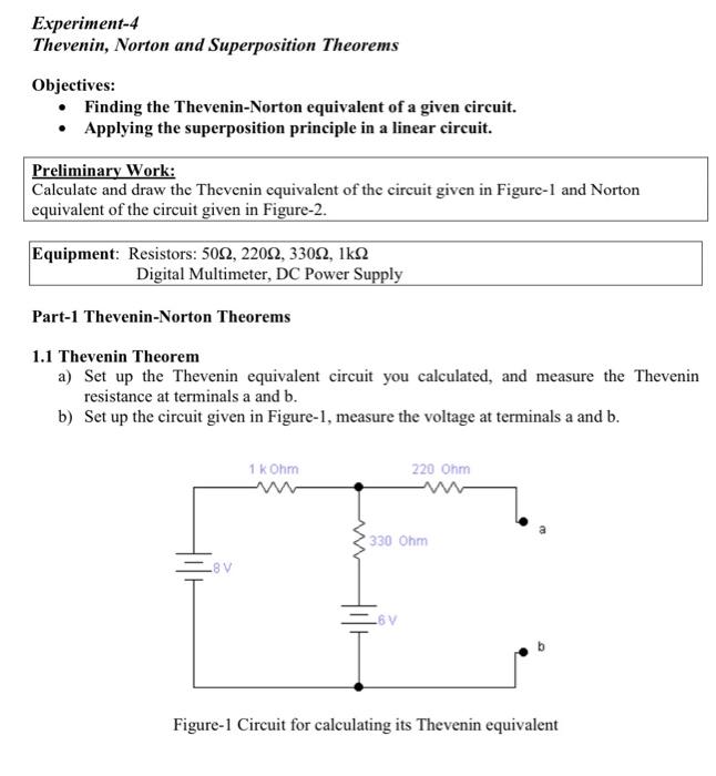 Solved Experiment-4 Thevenin, Norton and Superposition | Chegg.com