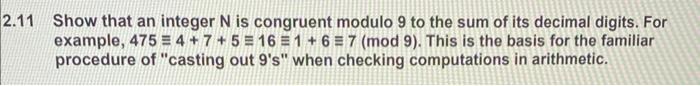 Solved 11 Show that an integer N is congruent modulo 9 to | Chegg.com