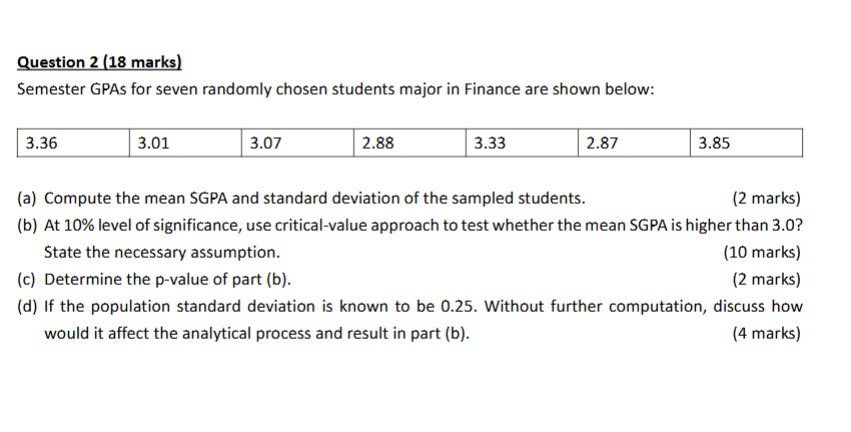 Solved by an EXPERT Question 2 (18 ﻿marks)Semester GPAs for seven | Chegg.com