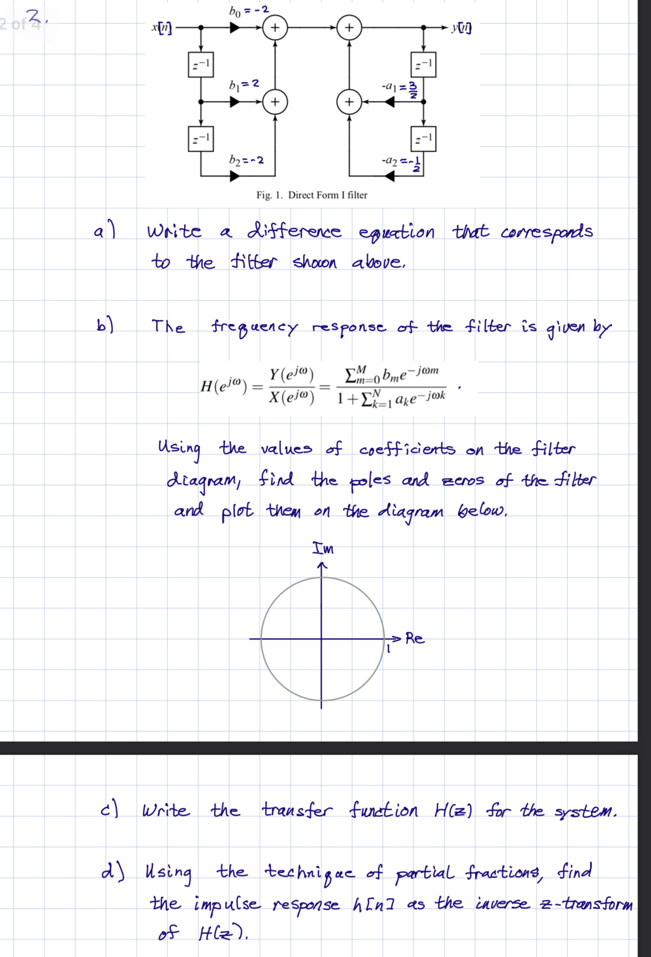 Solved Fig. 1. ﻿Direct Form I filteraH(e^(j\omega | Chegg.com