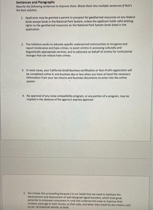 Sentences and Paragraphs Rewrite the following | Chegg.com