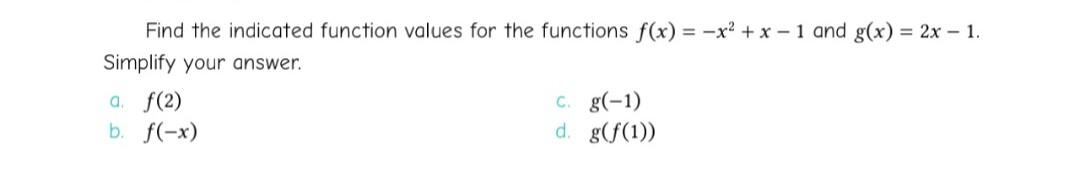 Solved Find the indicated function values for the functions | Chegg.com