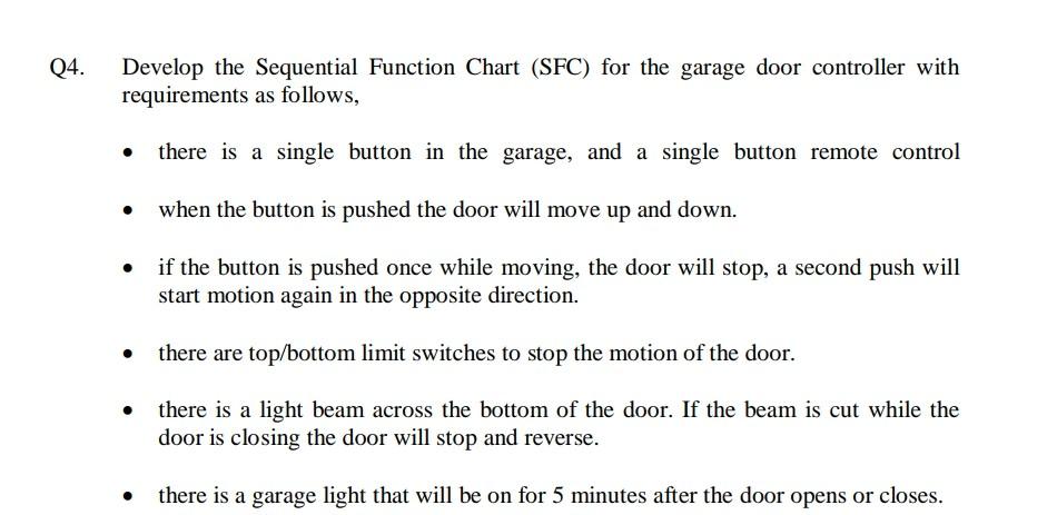 Solved Q4. Develop the Sequential Function Chart (SFC) for | Chegg.com