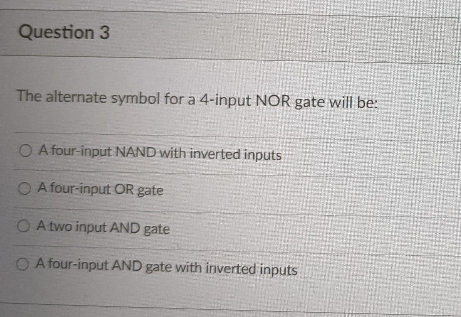 Solved Question 3 The alternate symbol for a 4-input NOR | Chegg.com