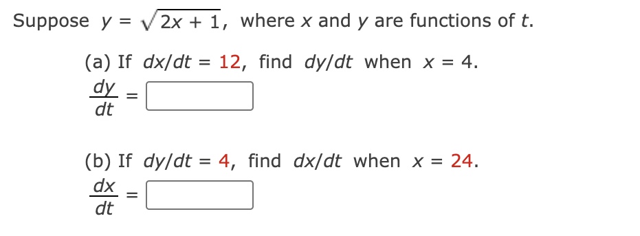 Solved Suppose y=2x+12, ﻿where x ﻿and y ﻿are functions | Chegg.com
