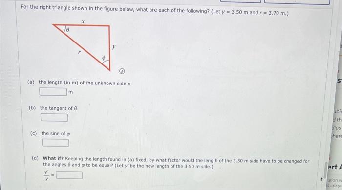 Solved For the right triangle shown in the figure below, | Chegg.com
