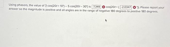 Solved Using phasors, the value of | Chegg.com