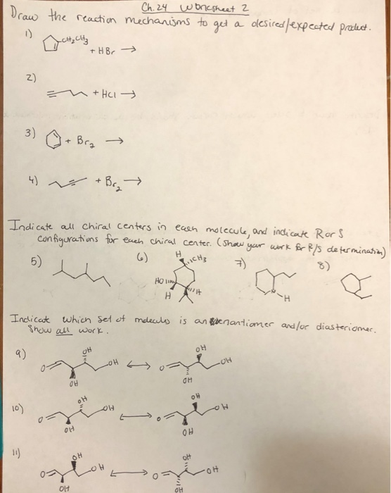 Solved Draw the reaction Ch. 24 worksheet 2 mechanisms to | Chegg.com