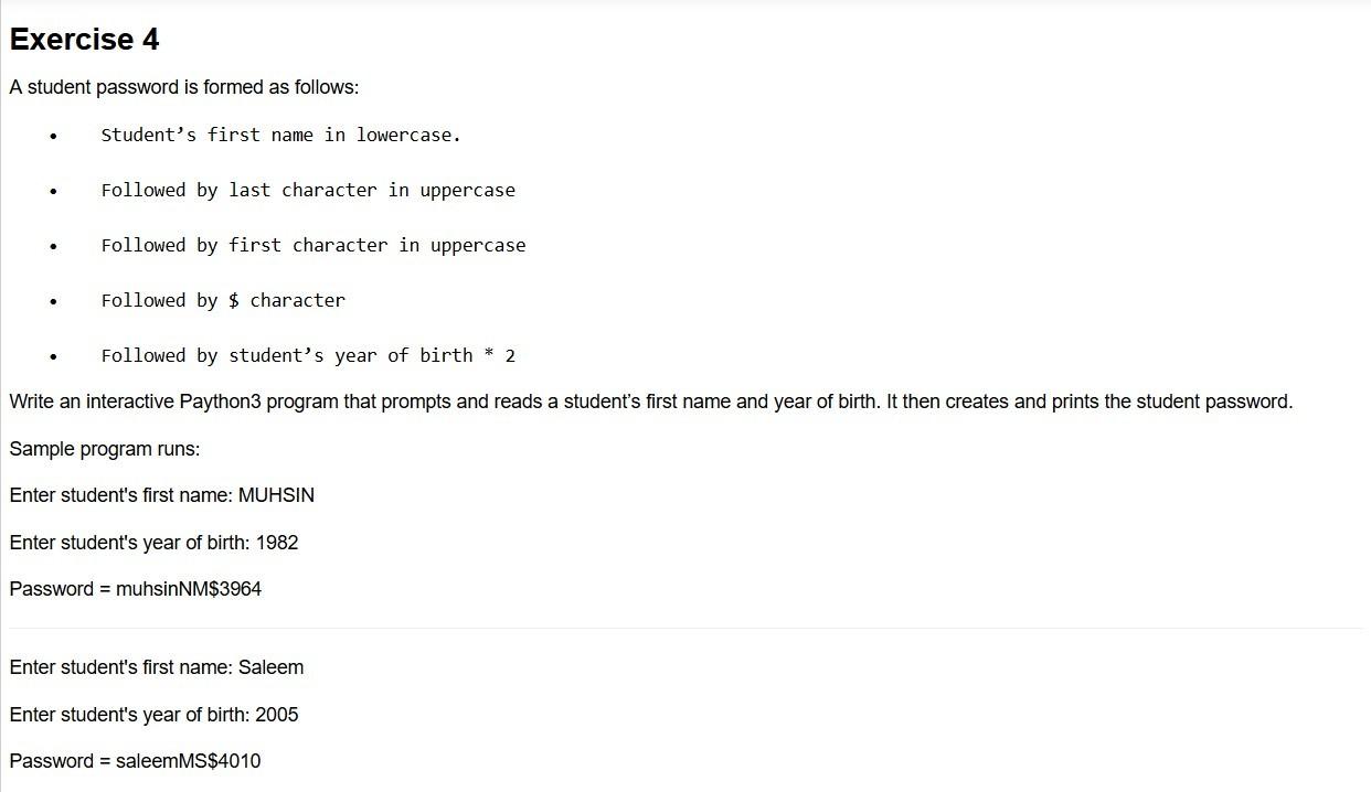 Solved Exercise 4 A student password is formed as follows: - | Chegg.com