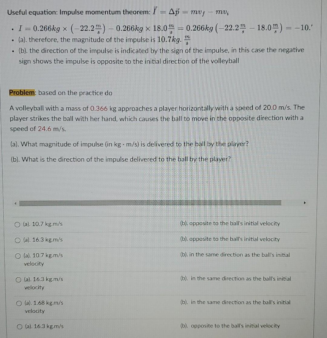 Solved Useful equation: Impulse momentum theorem: | Chegg.com