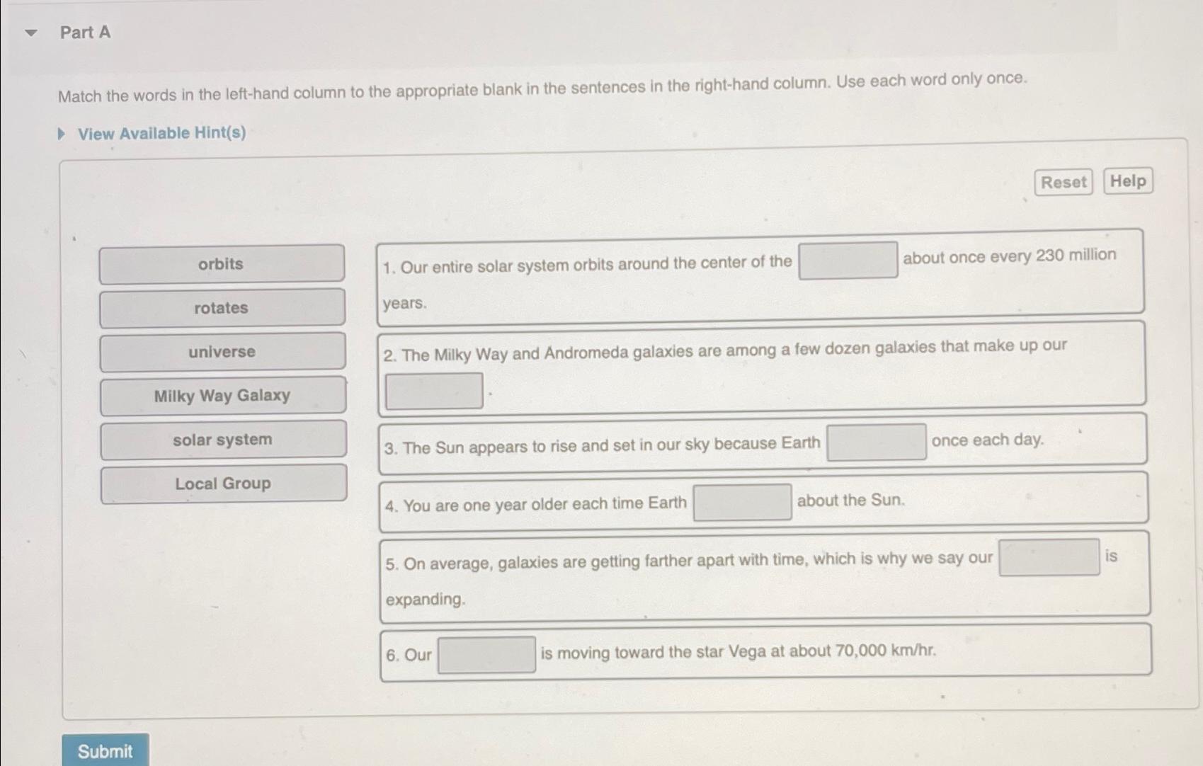Solved Part AMatch the words in the left-hand column to the | Chegg.com