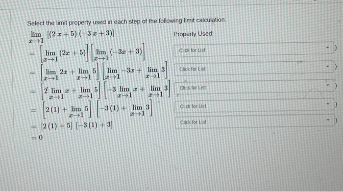 Solved Select the limit property used in each step of the | Chegg.com