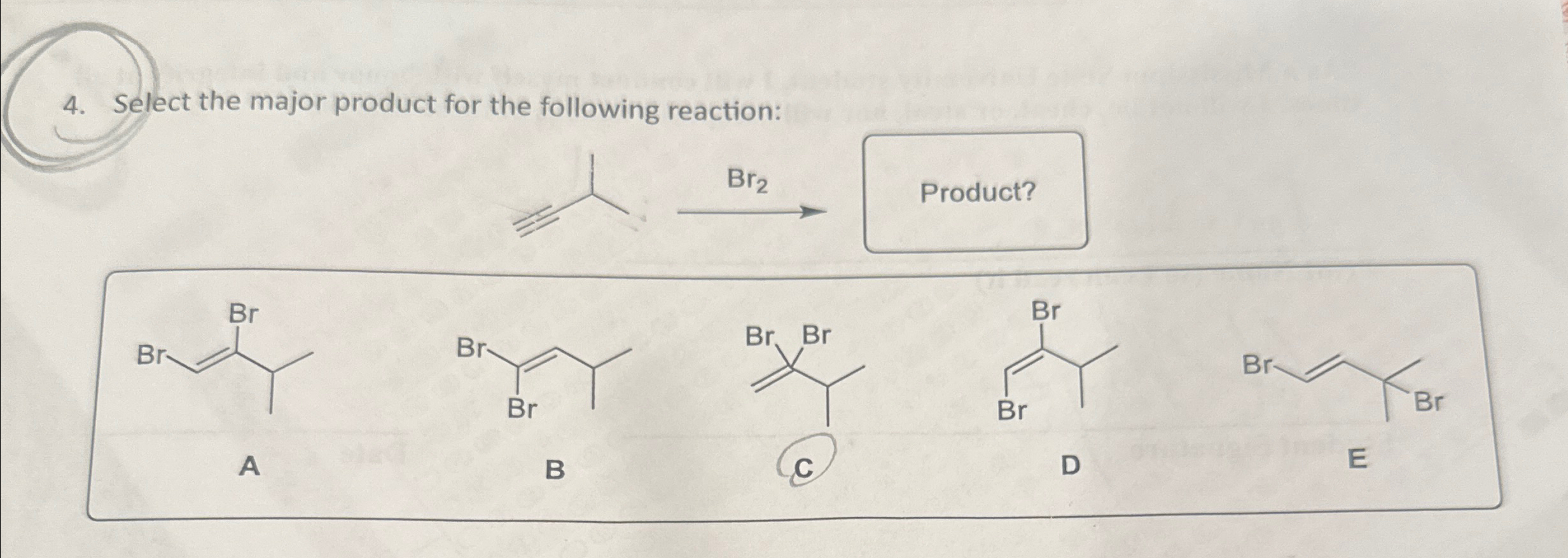Solved Select the major product for the following reaction?? | Chegg.com