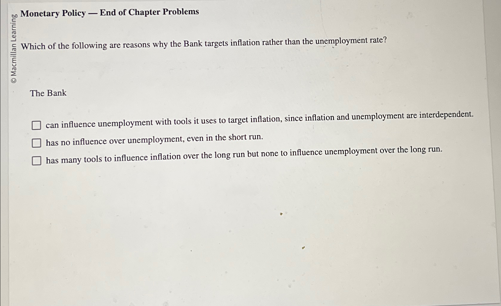 Solved Monetary Policy - ﻿End of Chapter ProblemsWhich of | Chegg.com