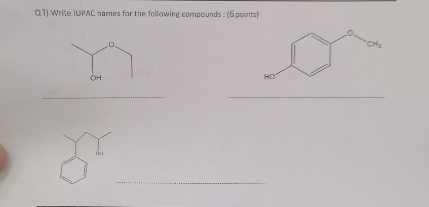 Solved Q1) Write IUPAC names for the following compounds : | Chegg.com